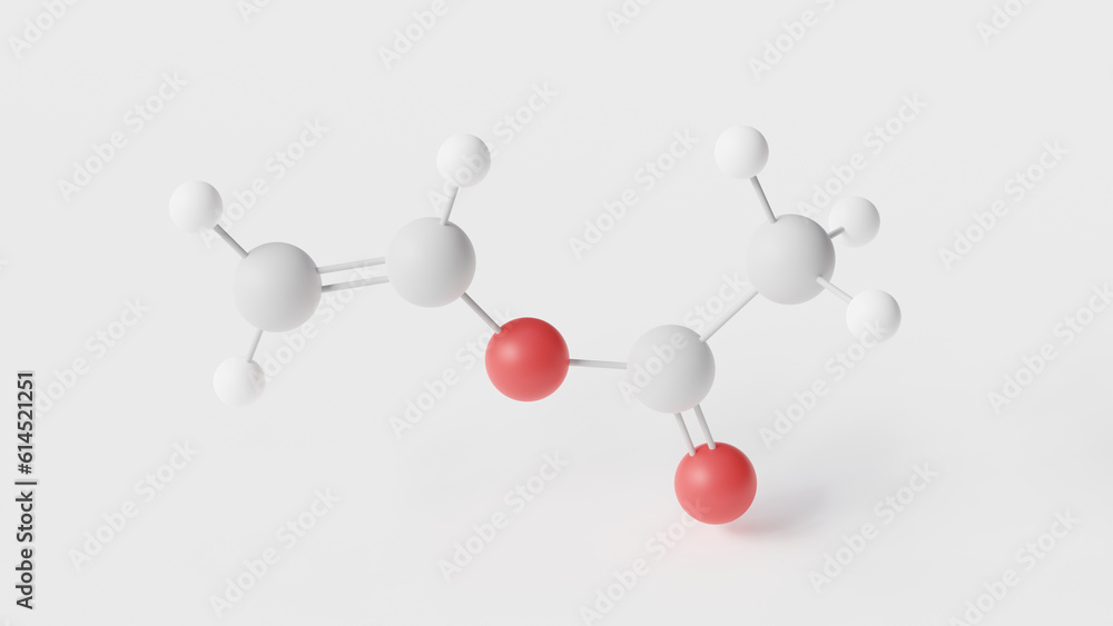 vinyl acetate molecule 3d, molecular structure, ball and stick model ...