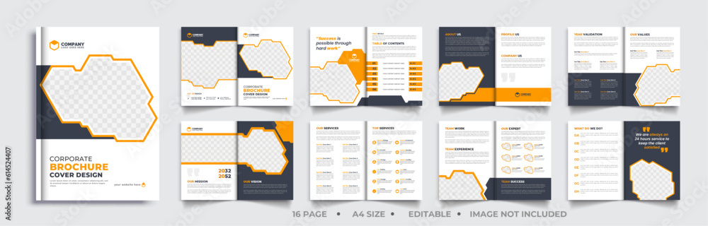 16 Page Brochure template layout design, minimal multipage business ...