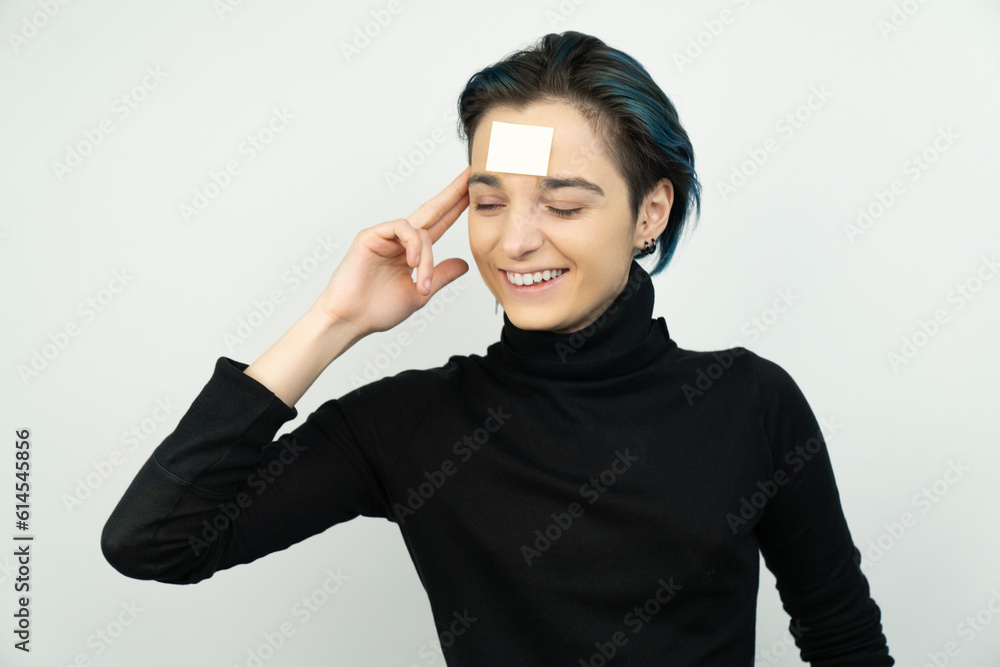 question mark sticker and girl with thinking face expression with white ...