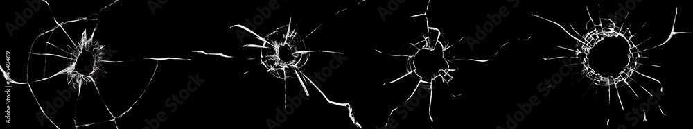 Set of broken glass cracked textures. Openings in the window for design ...