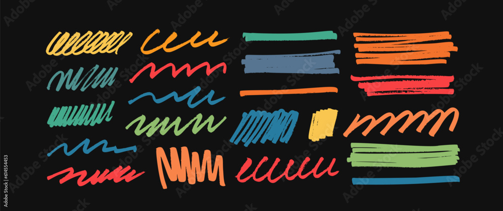 Marker drawn colored bold strokes, swirls and rectangle shapes ...