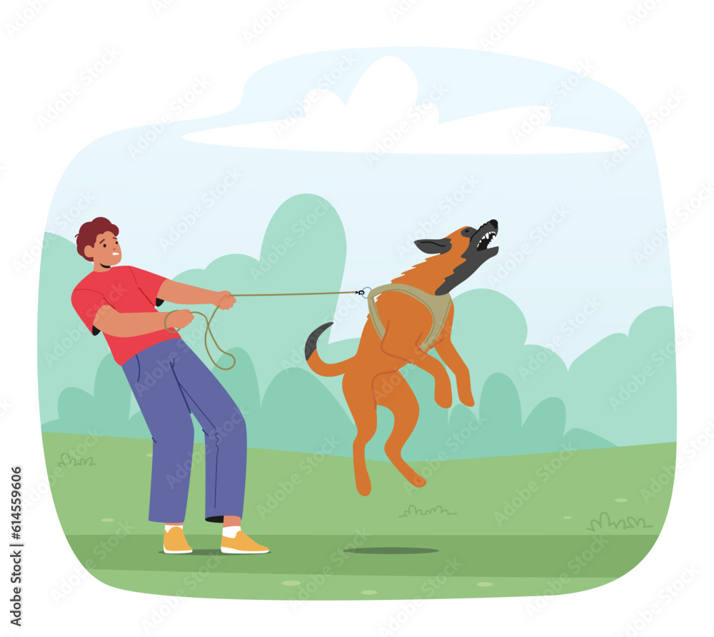Owner Character Struggling To Control Aggressive Dog On Leash ...