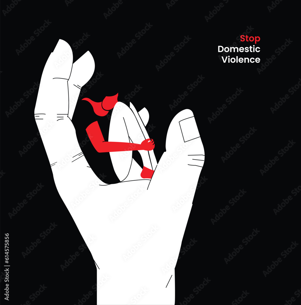 Stop, domestic violence, creative social issue, flat illustration ...