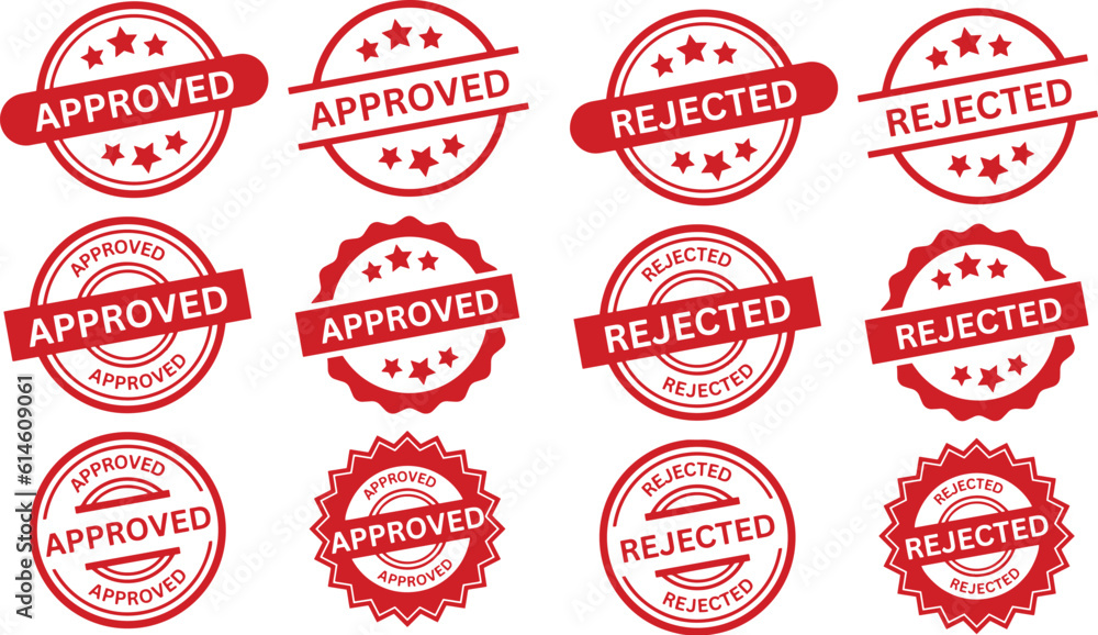 Approved and rejected round stamp sign, Red rubber stamp, Vector ...