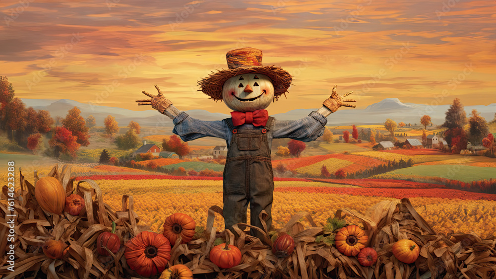Cute scarecrow created with Generative AI technology Stock Illustration ...