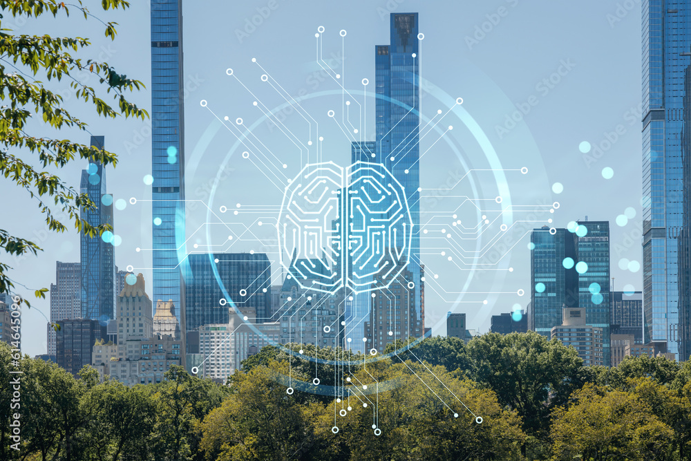 Stock-Foto „Green lawn at Central Park and Midtown Manhattan skyline ...