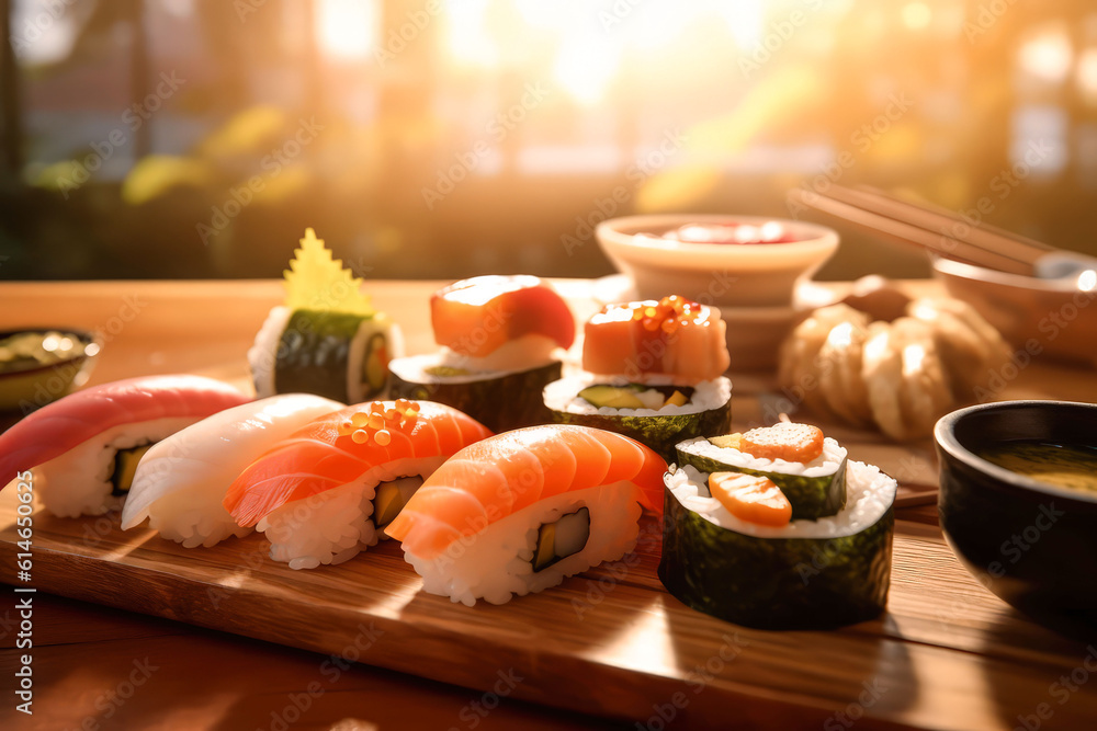 Japanese food, Sushi, tasty, fresh, juicy. Cinematic magical light ...
