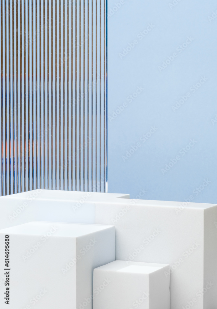 White block pedestal product display blue background with modern ...