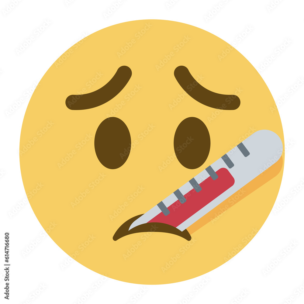 Top quality emoticon. Thermometer in mouth emoji. Sick emoticon with ...