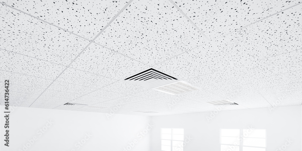 3d rendering of white ceiling in perspective with texture of acoustic ...