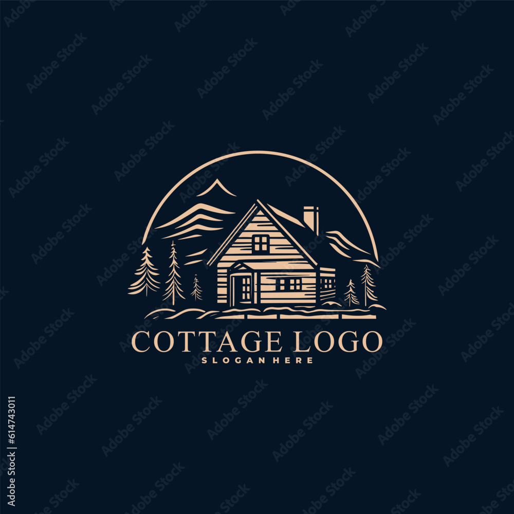 Cottage Simple Line Art Logo Template Vector Illustration Design ...