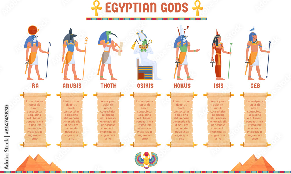 Vektor Egyptian gods infographic. God or godness Egypt ancient religion ...