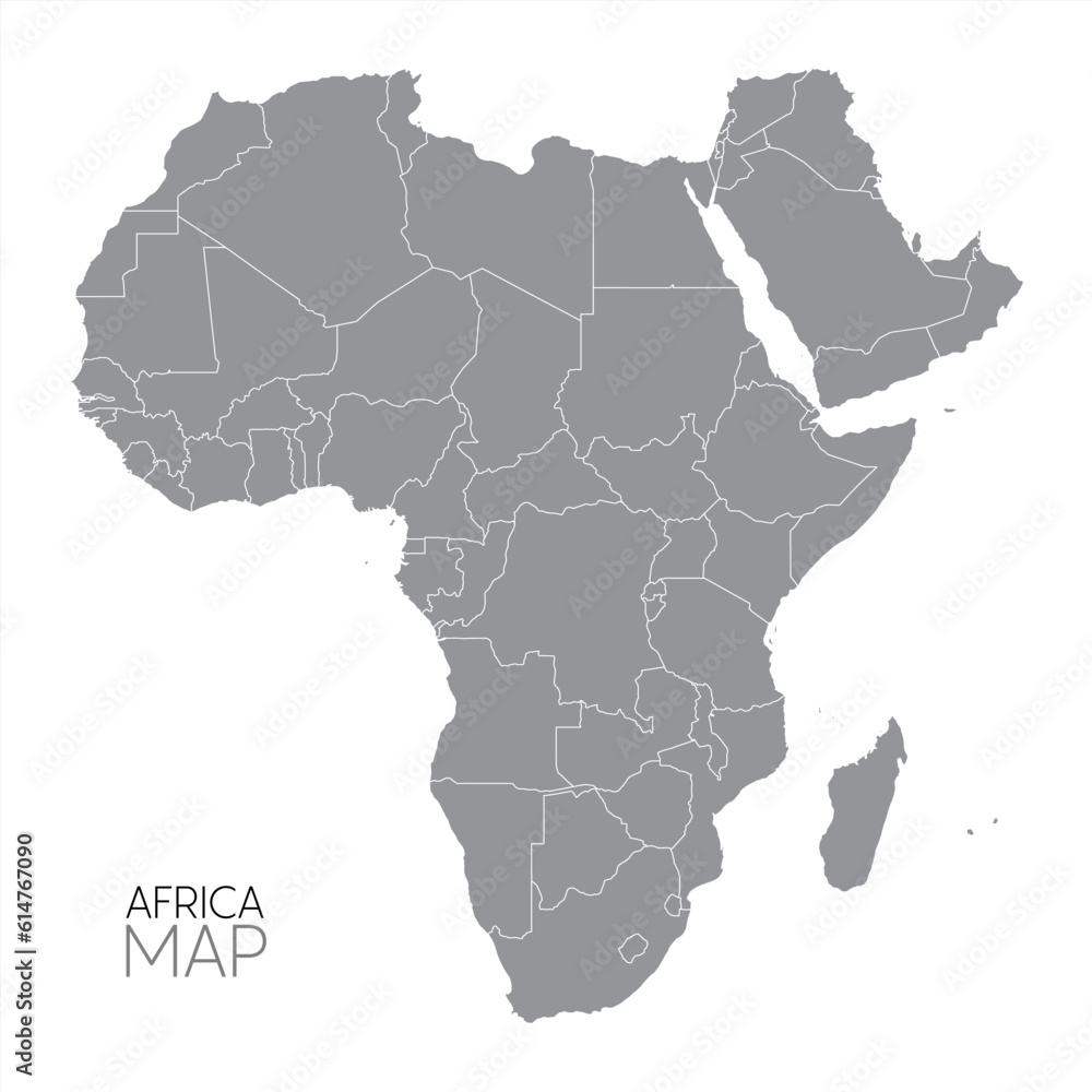 Grey contour map of Africa on white background. Vector 10 eps. Stock ...