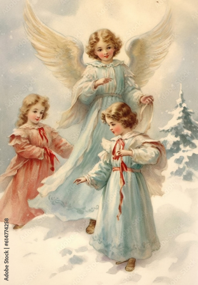 Watercolor Vintage Christmas angels, Ephemera Victorian Christmas ...