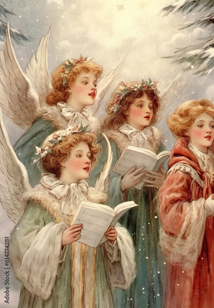 Watercolor Vintage Christmas angels, Ephemera Victorian Christmas ...