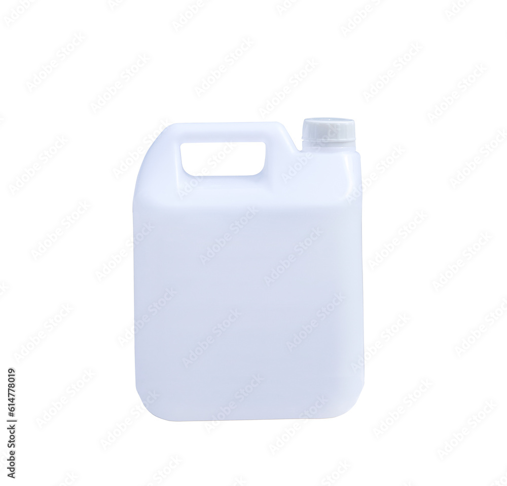 Empty white plastic Gallon container for chemical solution isolated on ...