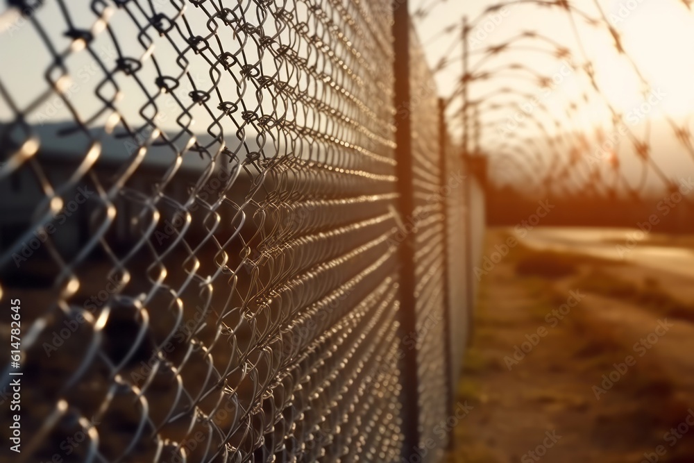 An image of a high-security prison fence or perimeter wall, symbolizing ...