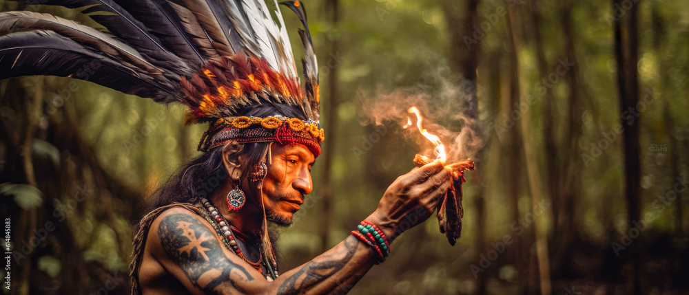 Illustration of a shaman traditional healer preparing for an ayahuasca ...