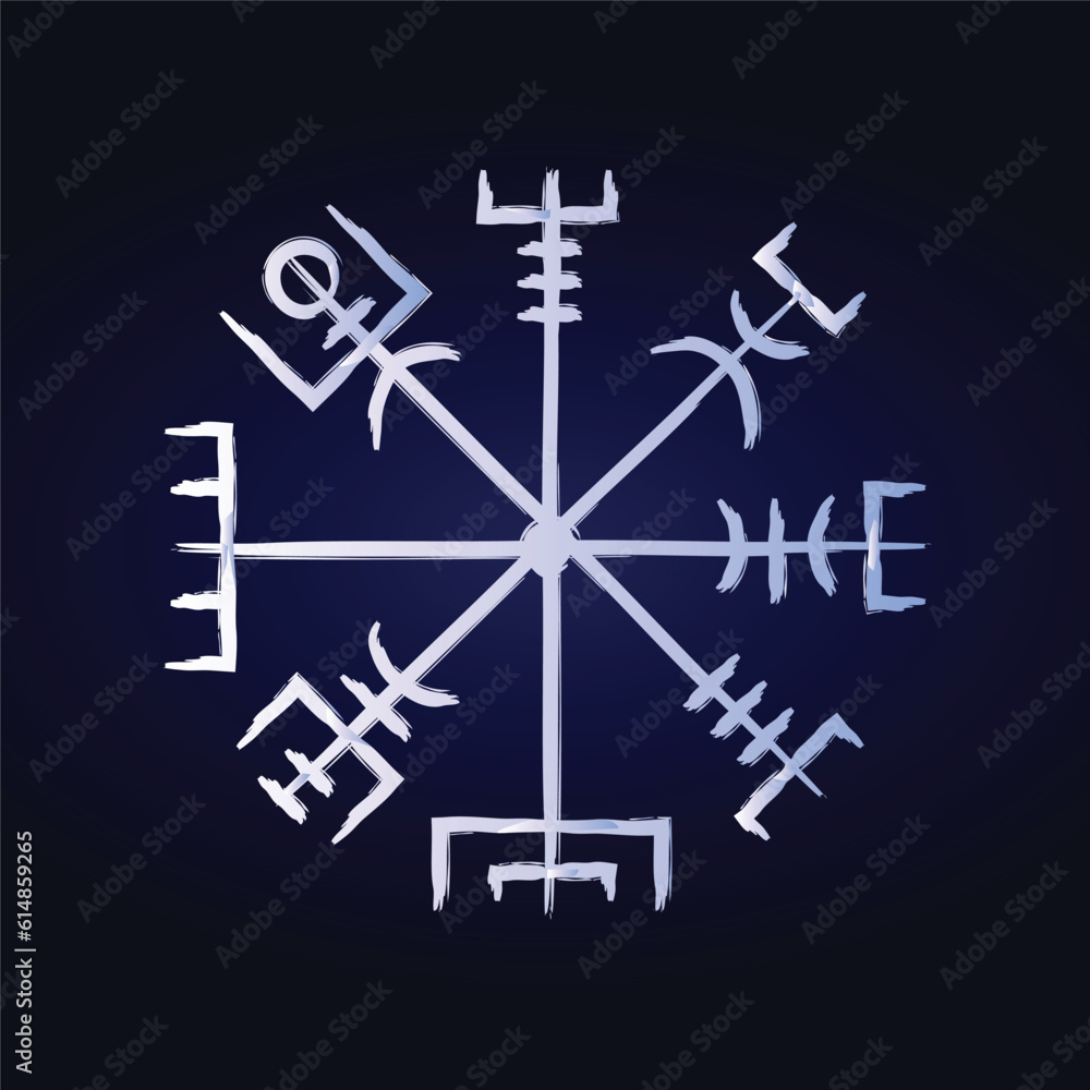 Hand drawn full editable norse symbol of vegvisir also known as viking ...