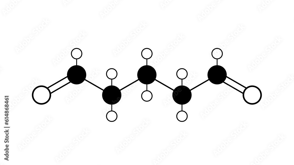 glutaraldehyde molecule, structural chemical formula, ball-and-stick ...