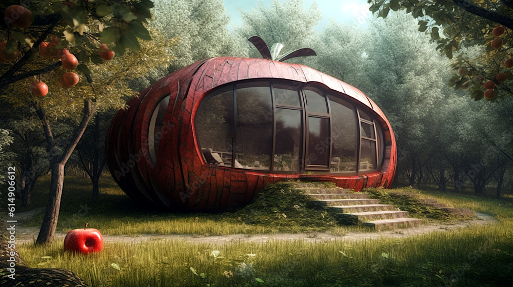 Modern apple-shaped house. Architectural concept, unreal, fantasy. Ai ...