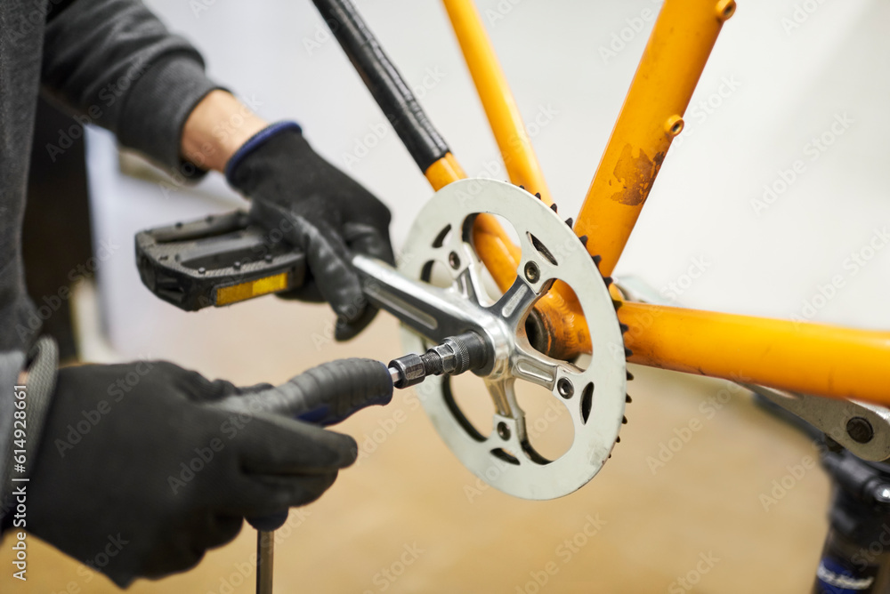 Maintenance of a bicycle: hands of an unrecognizable person using ...