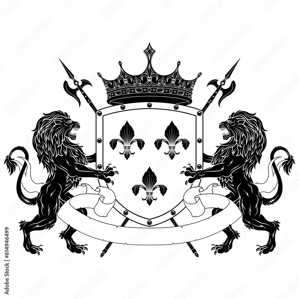 Heraldic shield of the middle ages, coat of arms with heraldic symbol ...