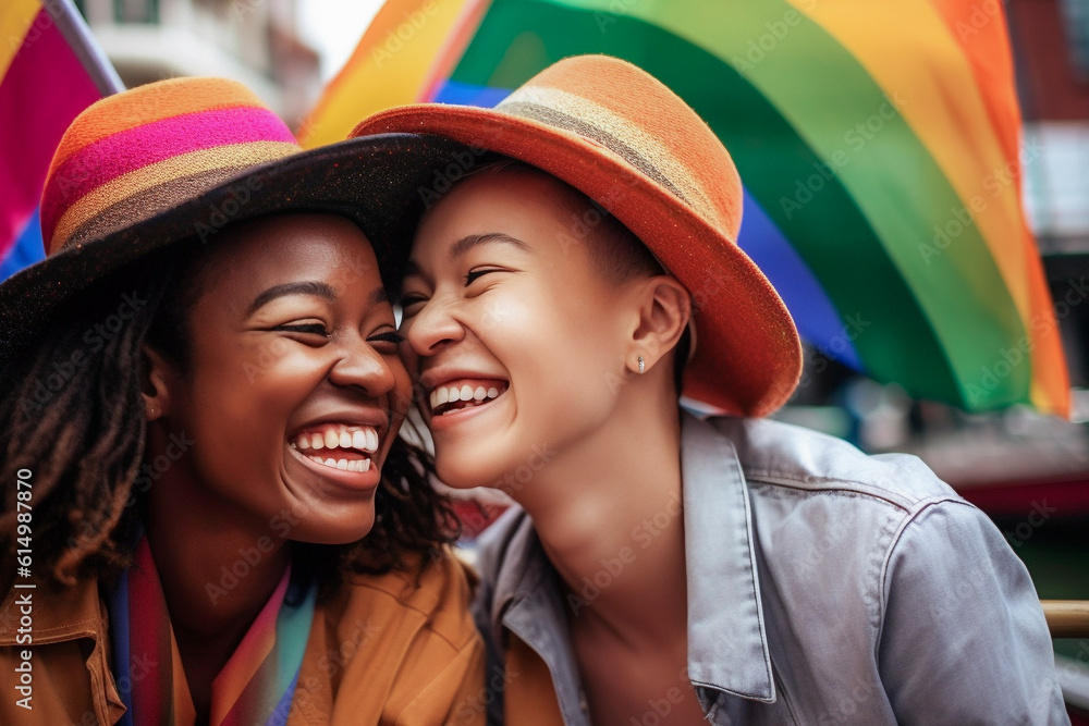 Stock-Illustration „International generative ai lesbian couple in a ...