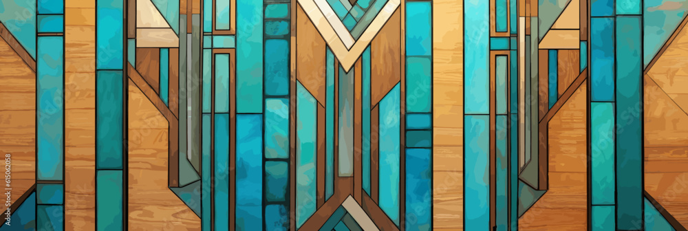 Vector Art Deco parquet panel with a wood texture and, turquoise and ...