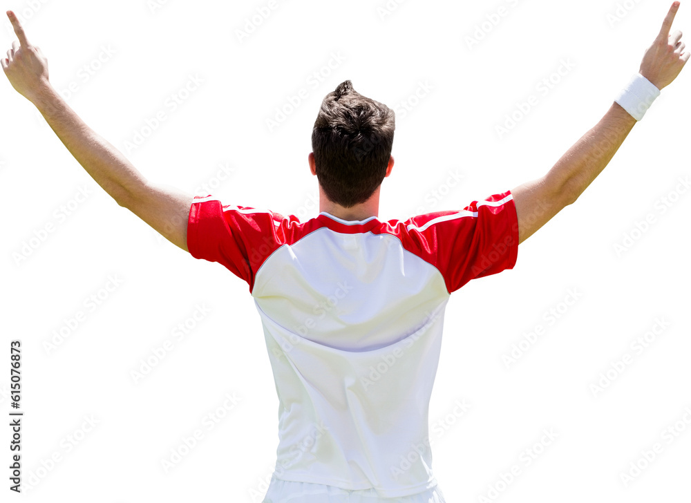 Digital png photo of caucasian male football player with arms wide on ...