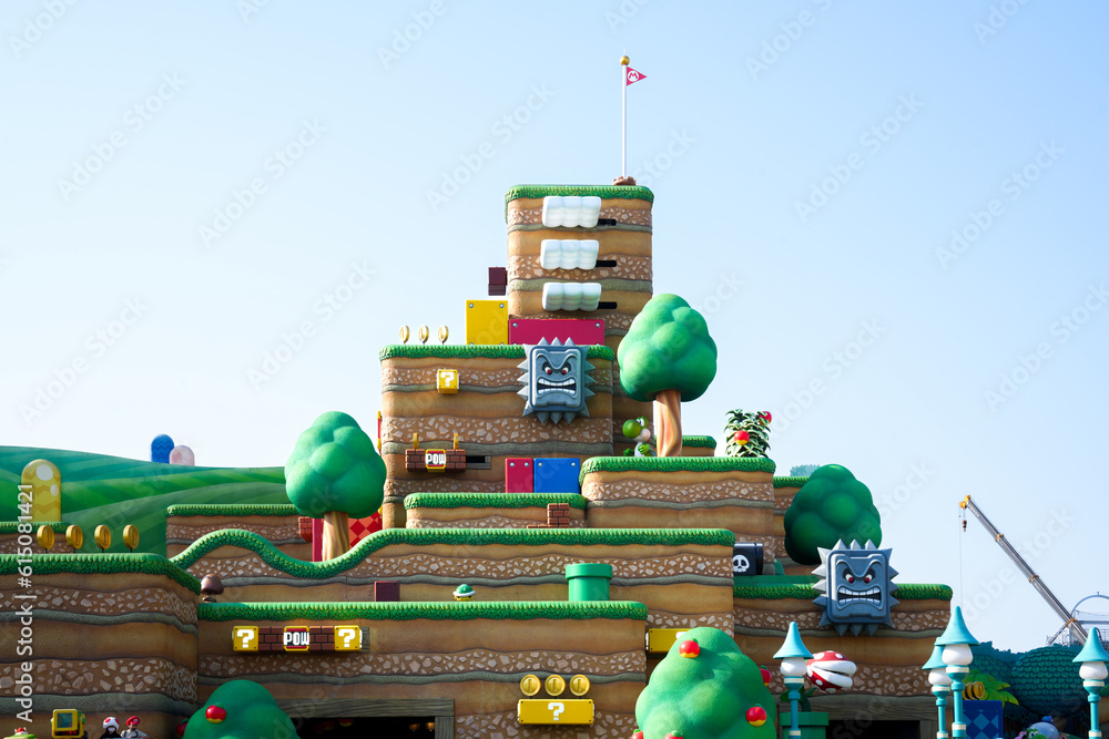 Photo Stock Japan - April 03, 2023: Mario flag check point game stage ...