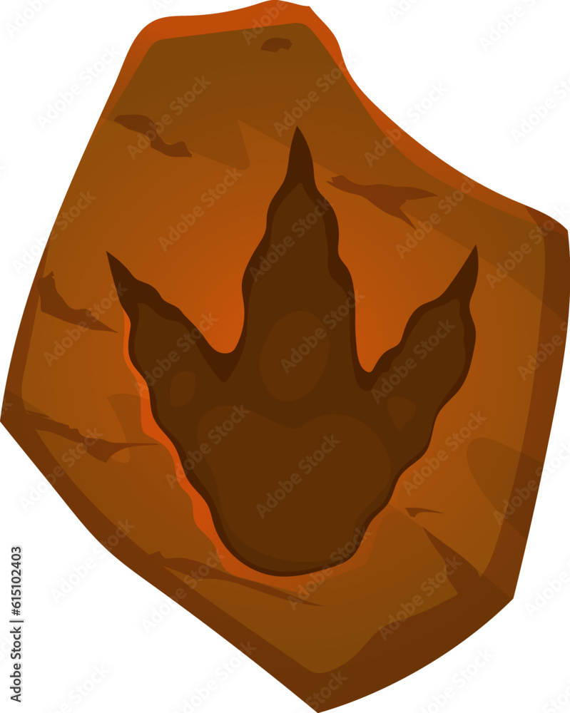Cartoon dinosaur footprint, archeology fossil. Jurassic reptile foot ...