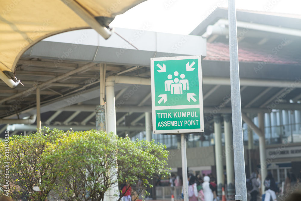 Jakarta, Indonesia - June 14, 2023: Safety sign of assembly point at ...