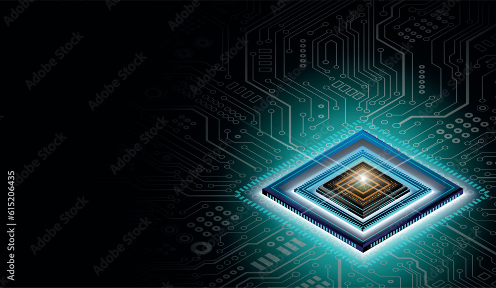 CPU Chip on Motherboard. Central Computer Processors CPU concept. Quantum computer, large data ...