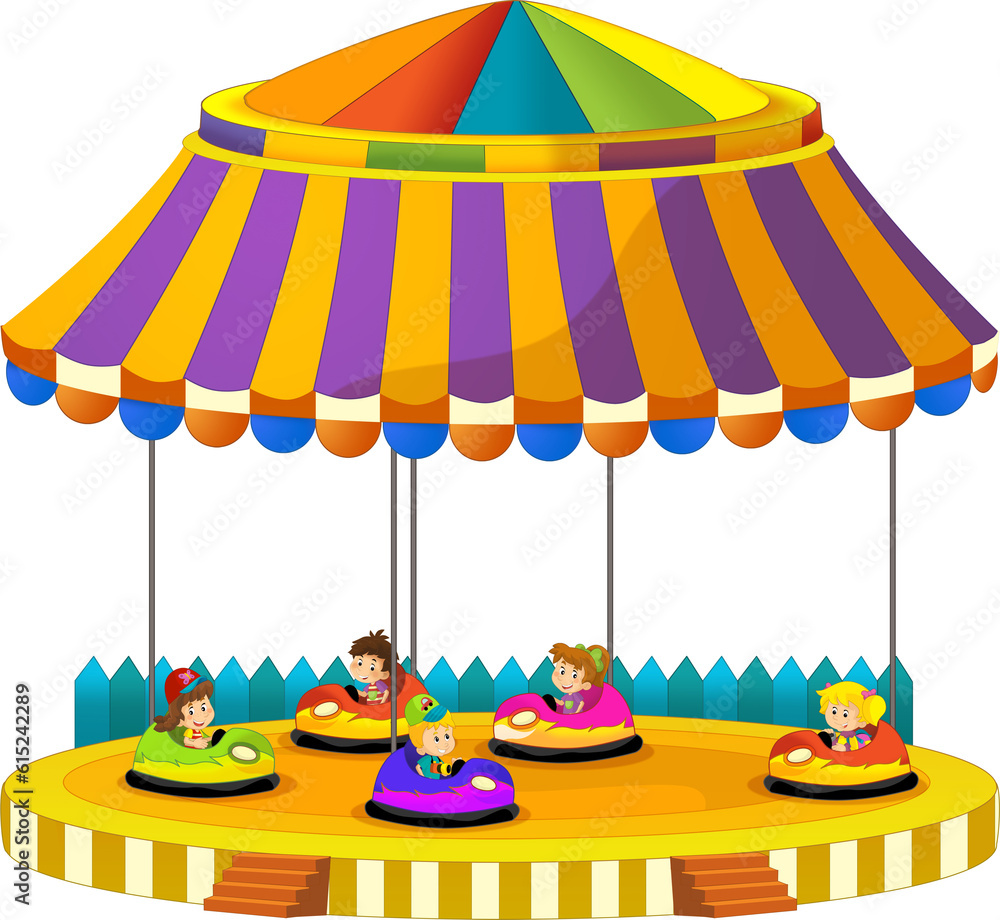 cartoon scene with colorful funfair element carousel isolated ...