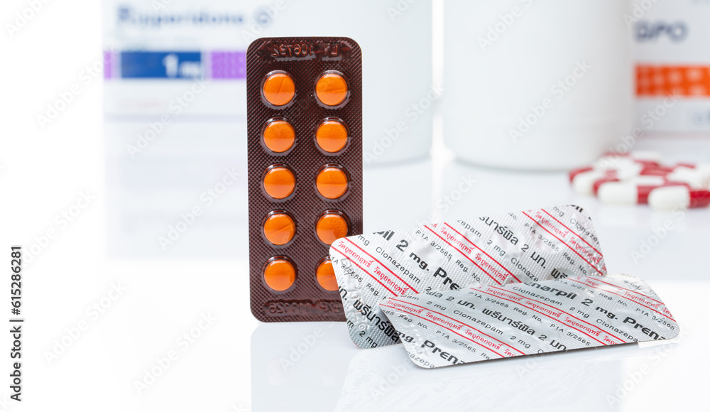 CHONBURI, THAILAND-APRIL 29, 2023: Prenarpil round tablet pills in ...