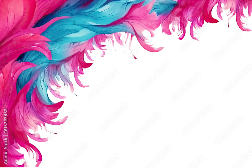 magenta and turquoise swashes, watercolor paint abstract border frame ...