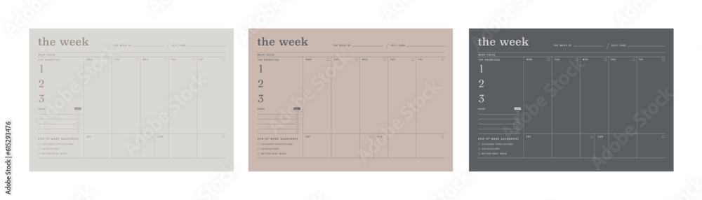 (Earth) 3 set of the week planner. Minimalist planner template set ...