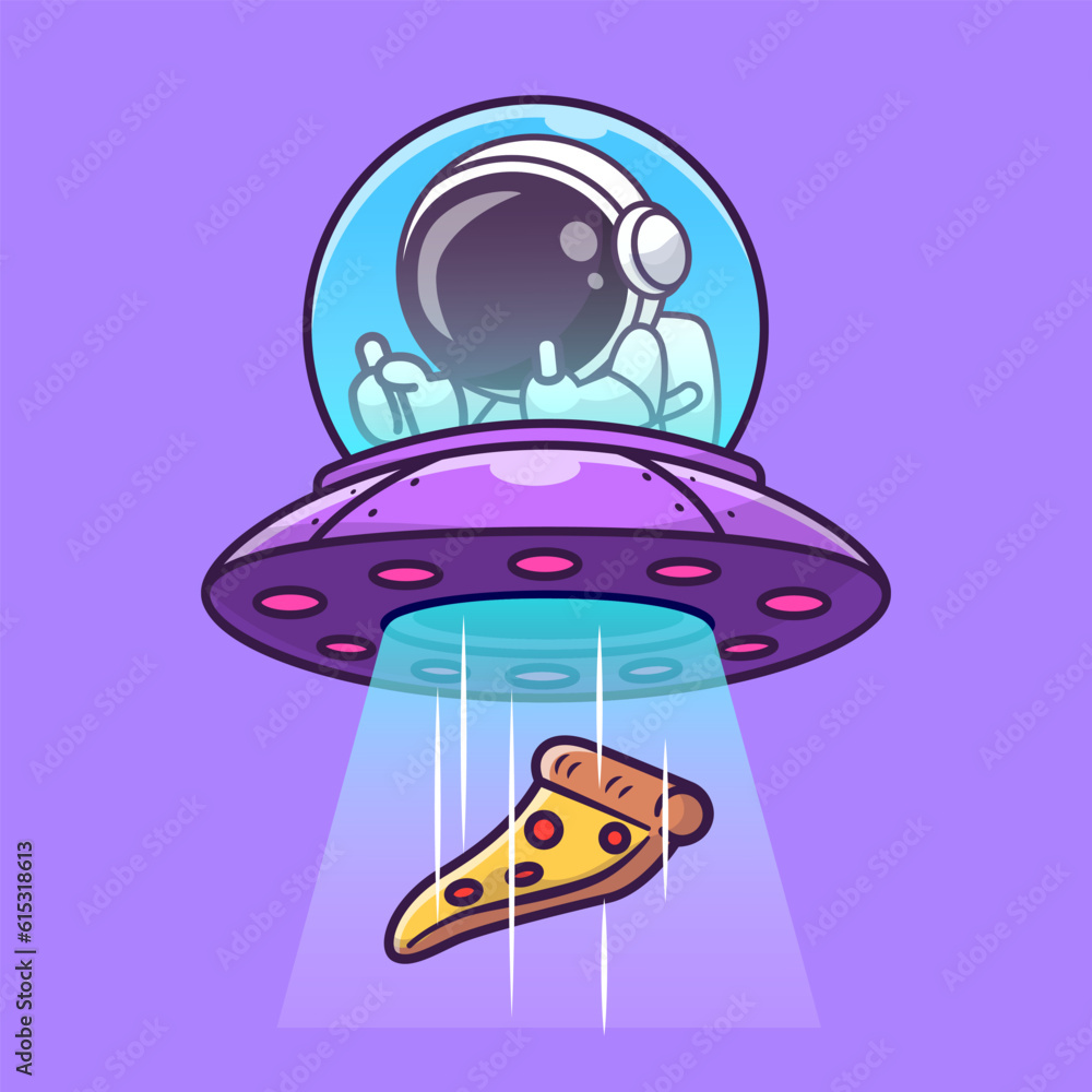 Cute Astronaut Catching Pizza With Ufo Cartoon Vector Icon Illustration ...
