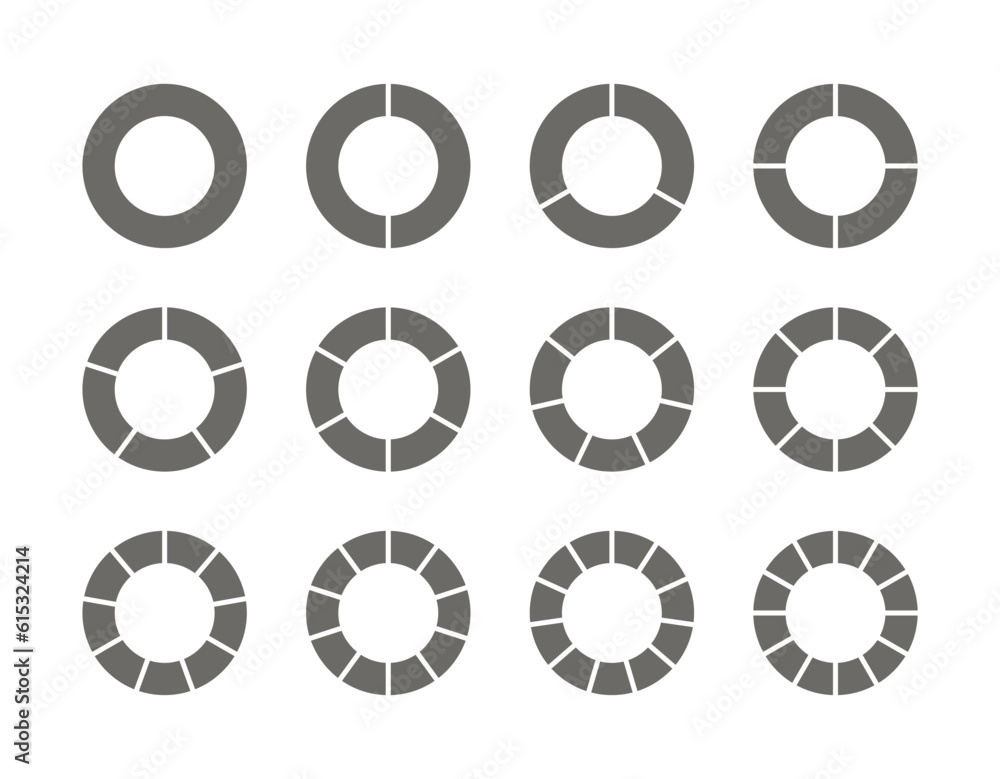 Pie diagram divided into gray pieces. Circular chart. Round structure ...