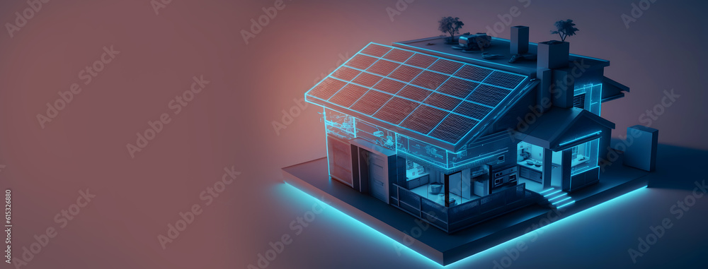 Banner Smart home technology, blue color. Digits building connected ...