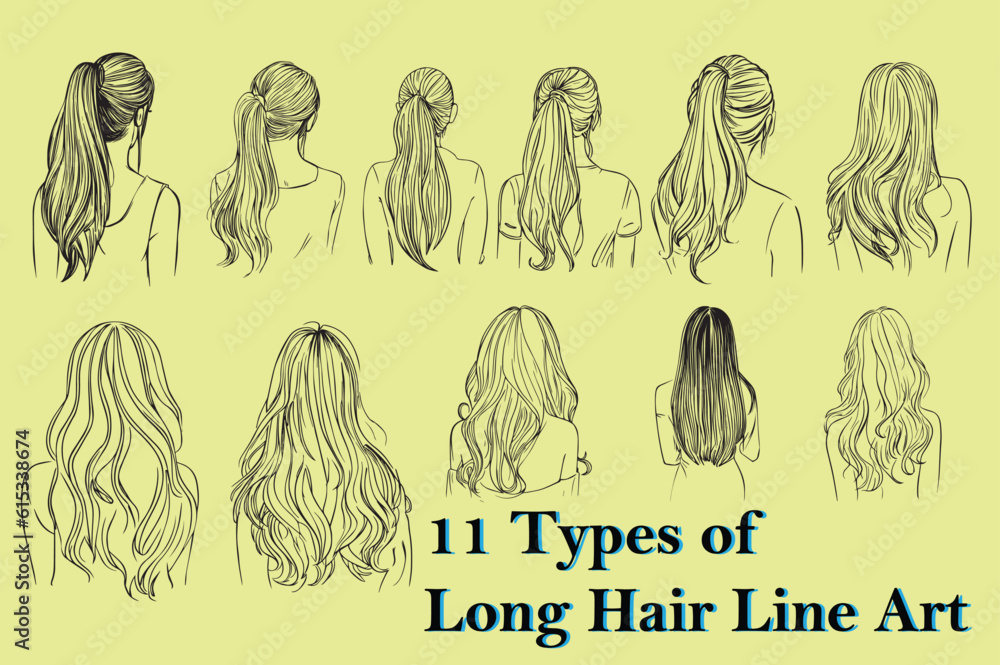 Editable line art of girl's long hair Stock Vector | Adobe Stock