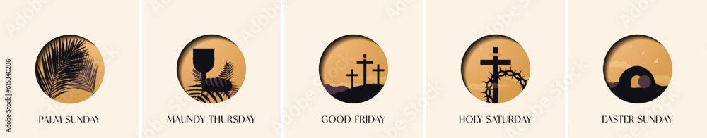 Minimalist Holy Week Poster Set. Palm Sunday, Maundy Thursday, Good Friday, Holy Saturday ...