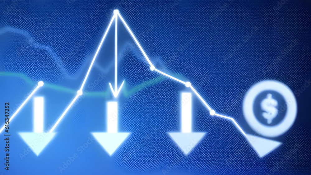 Down arrows of crisis financial business market graph on investment economy finance chart ...