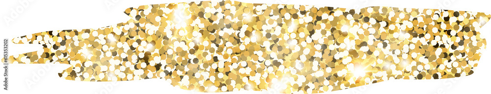 Abstract shiny gold glitter stroke design element. Golden color dust texture stain for holiday ...