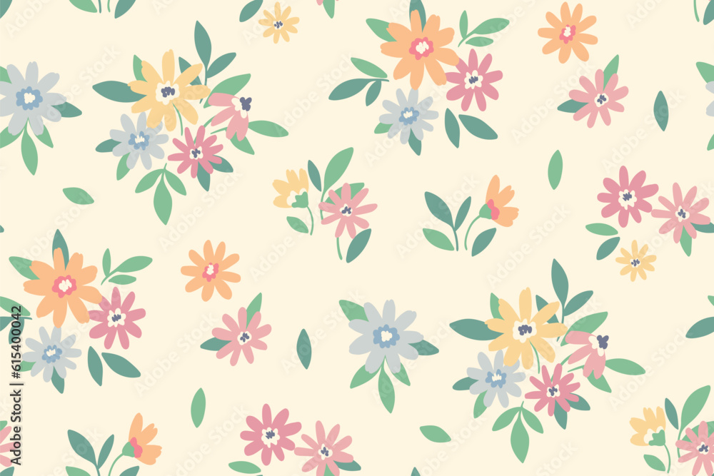 Seamless floral pattern, liberty ditsy with mini daisies in pastel ...