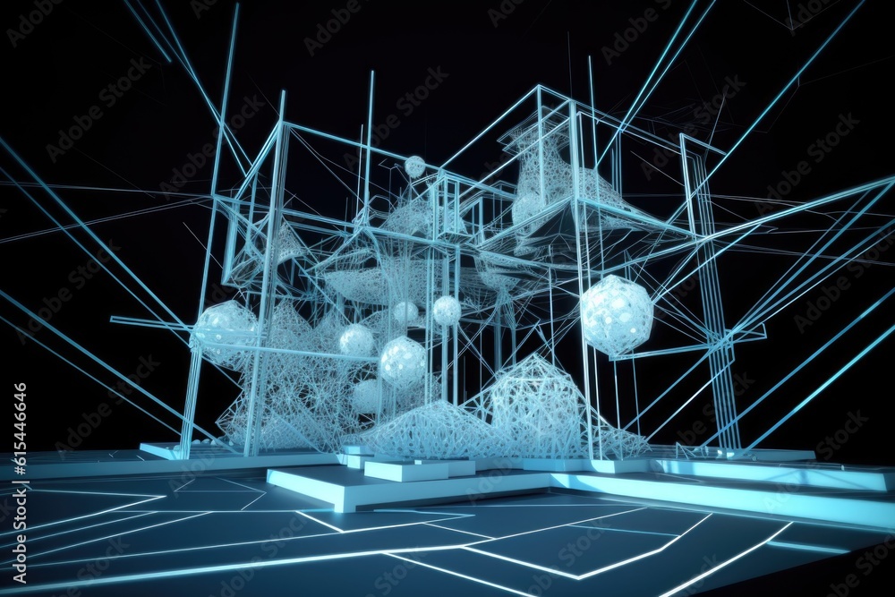 3d structure composed of geometric shapes, in futuristic setting ...