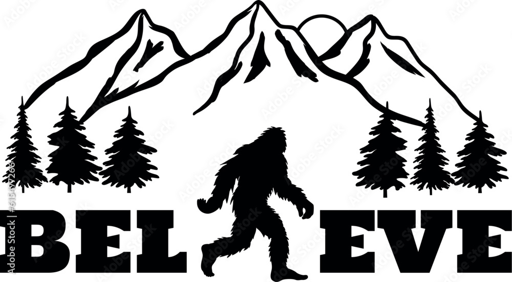 Believe Sasquatch Big Foot SVG Cut File for Cricut and Silhouette, EPS ...