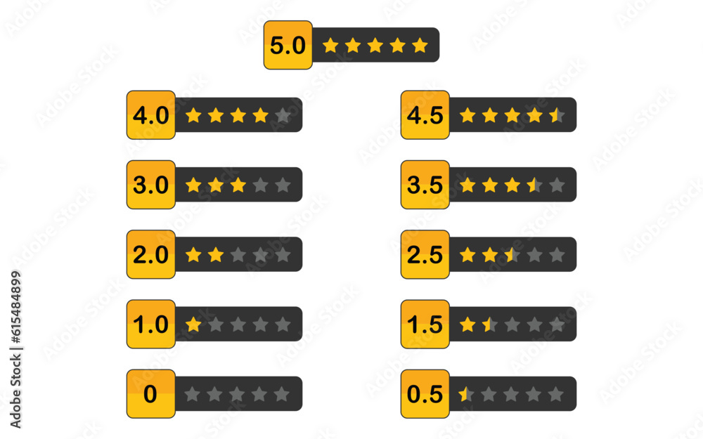 Vector design of star rating symbol in black and yellow colors. Star ...
