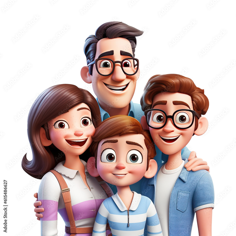 Happy cartoon family with father, mother, daughter and son. Cartoon ...